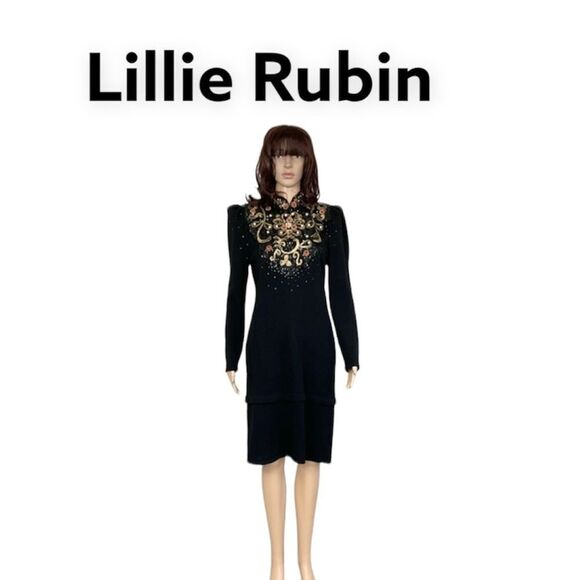 Lillie Rubin | Dresses | Vintage Lillierubin Black Gold Sequin ...